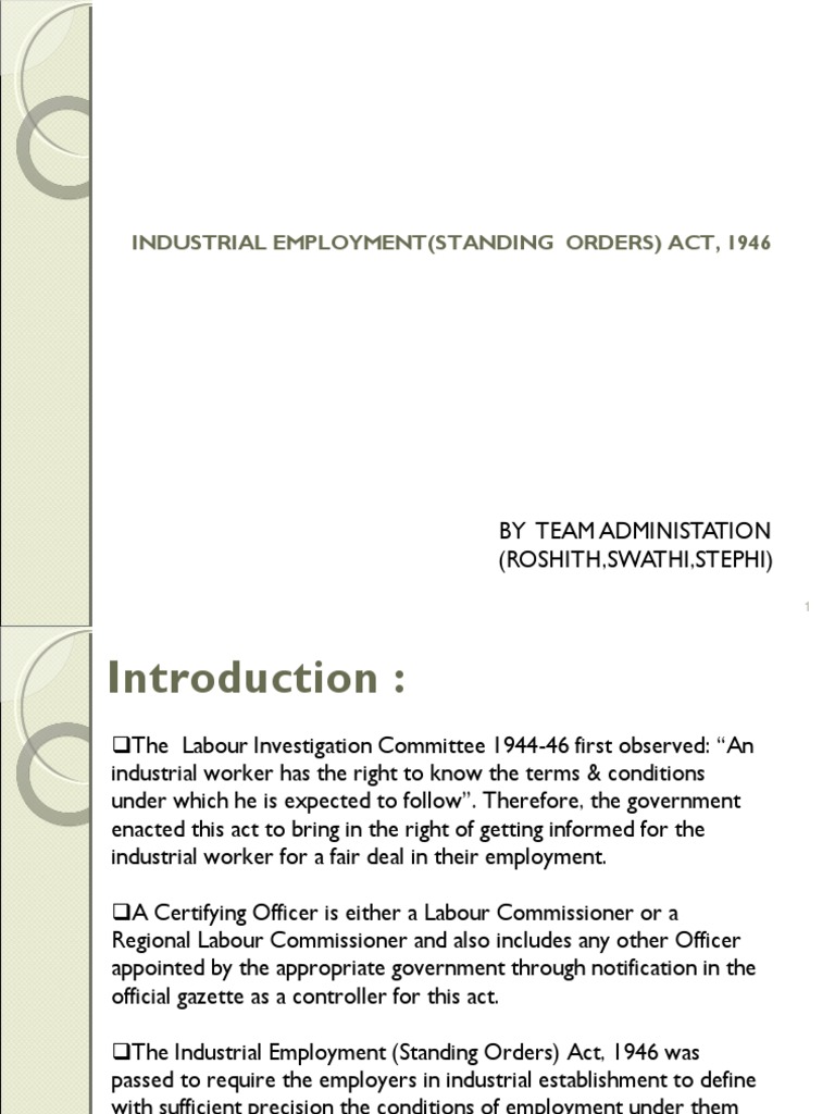 Industrial Employment (Standing Orders) Act, 1946: by Team ...