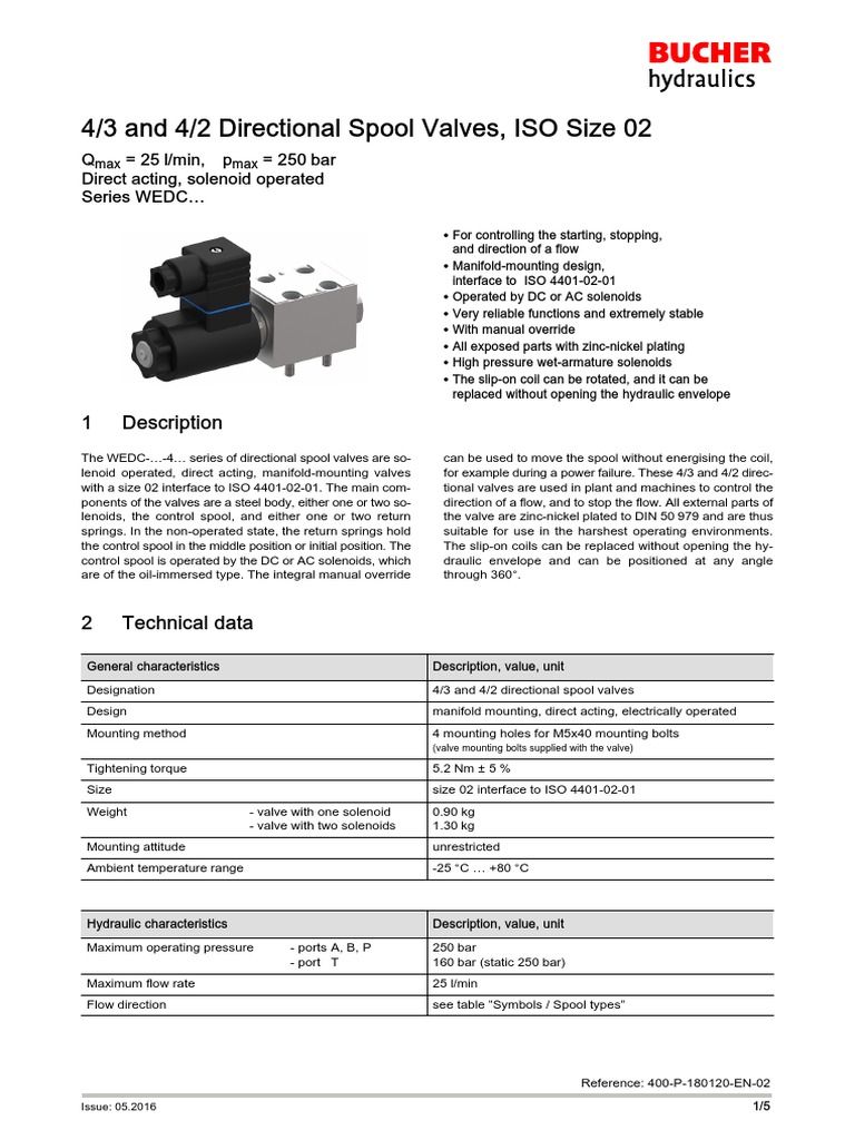 4/3 and 4/2 Directional Spool Valves, ISO Size 02: 1 Description | PDF ...