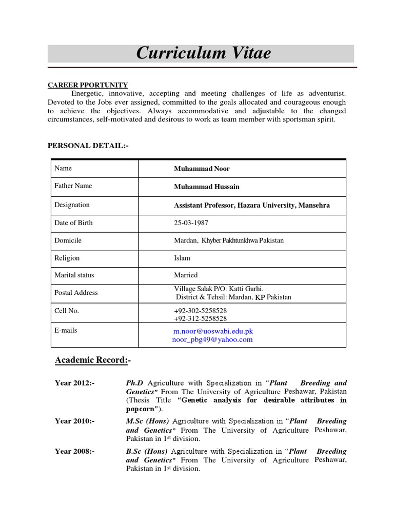Noor CV | PDF | Agriculture | Plant Breeding