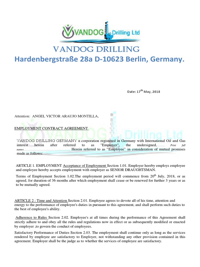 Germany Employment Contract for Draughtsman | PDF | Employment | Salary