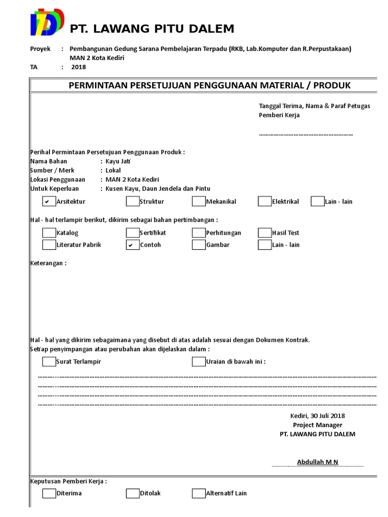 0 - Form Permintaan Persetujuan Penggunaan Material | PDF