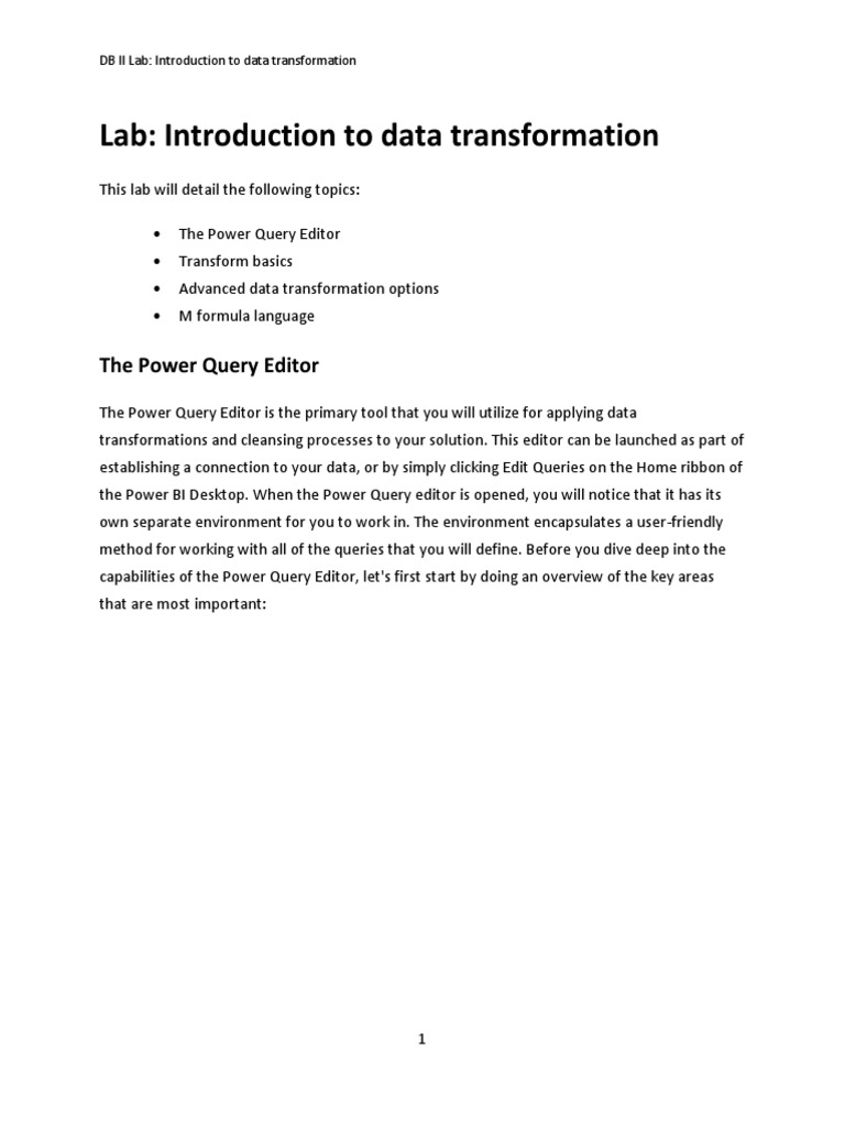 Lab Introduction To Data Transformation | PDF | Microsoft Excel ...