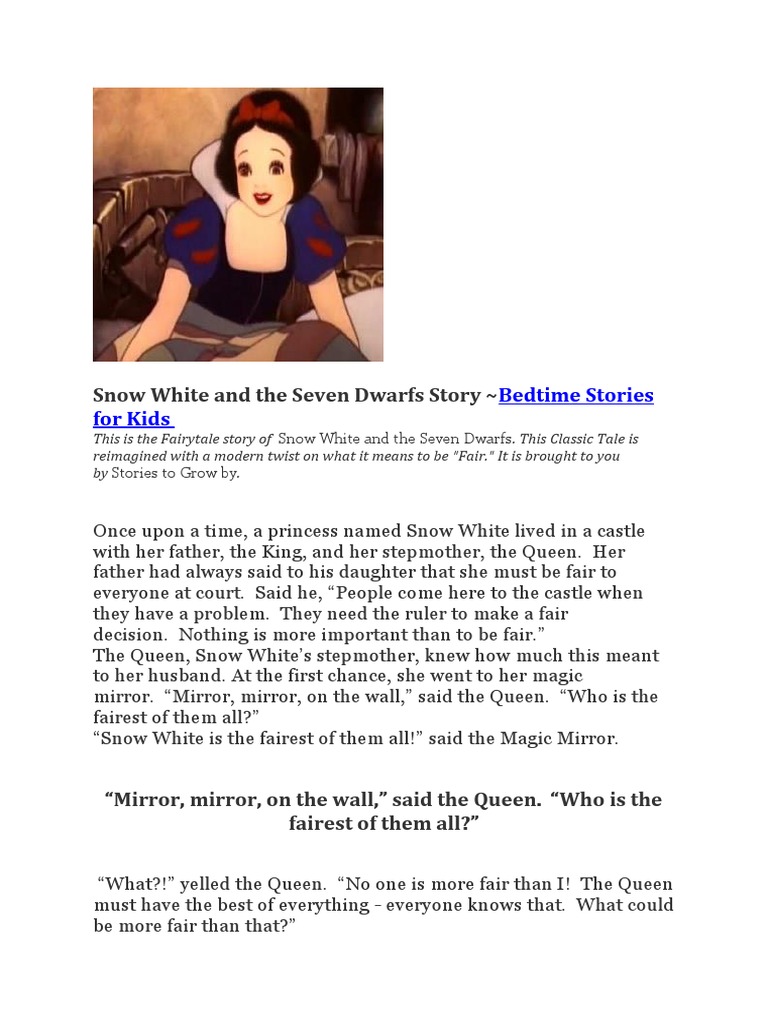 Snow White and The Seven Dwarfs Story | PDF | Snow White