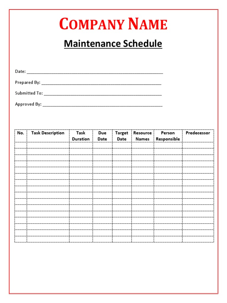 Maintenance Schedule Template | PDF