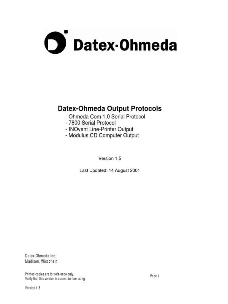 Datex OhmedaSerialProtocols | PDF | Computer Hardware | Computer Data