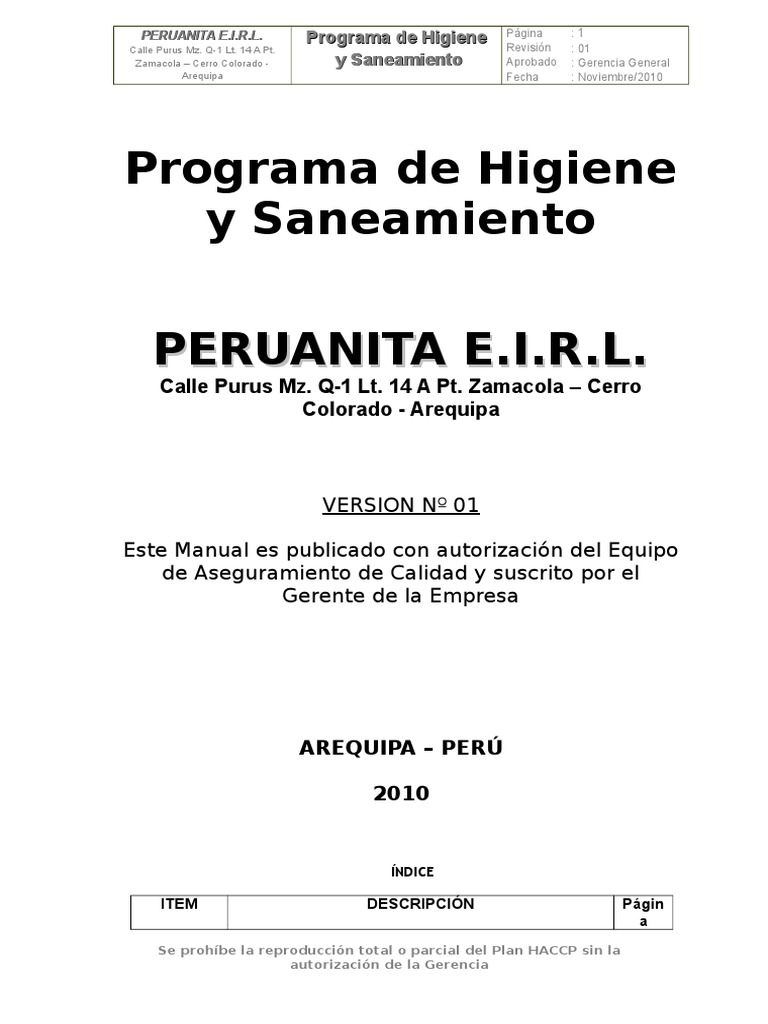 Manual Phs | PDF | Análisis de Riesgo y Puntos Críticos de Control | Alimentos