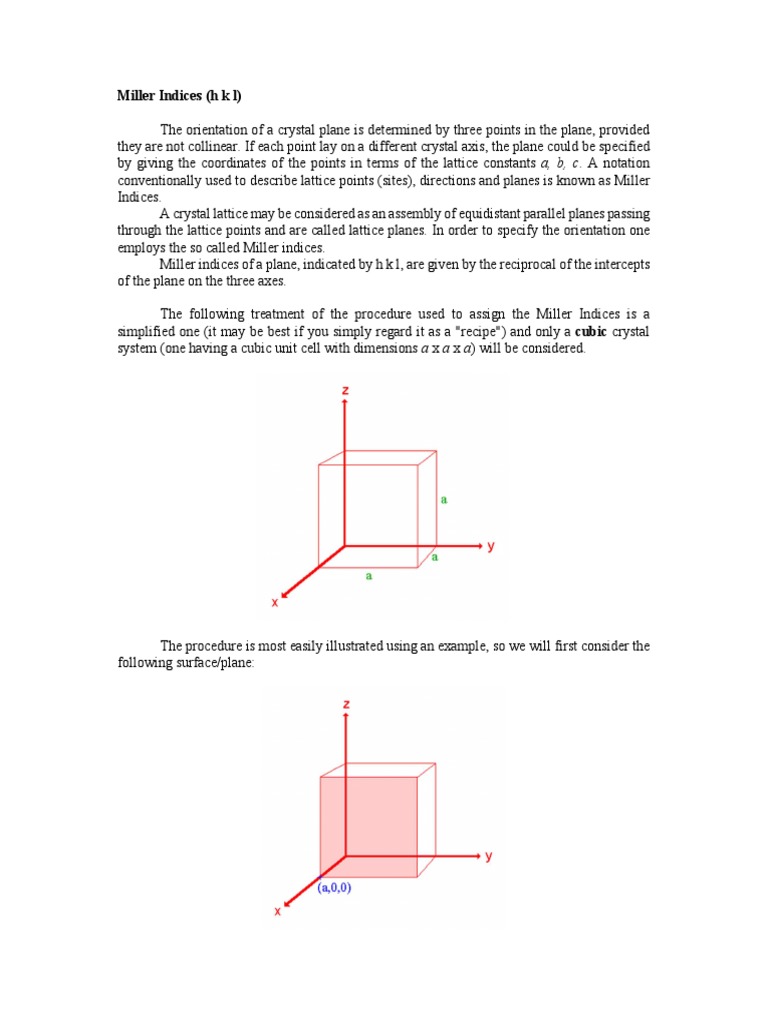 Miller Indices | PDF | Crystal Structure | Cartesian Coordinate System