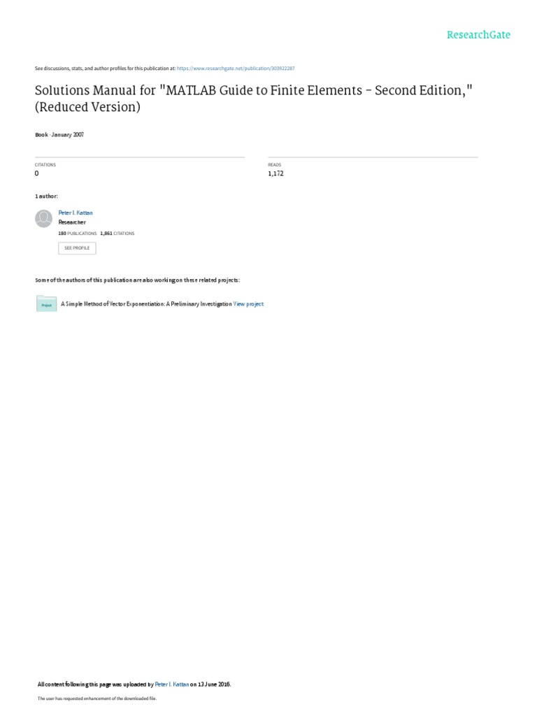 Solutions Manual For "MATLAB Guide To Finite Elements - Second Edition ...