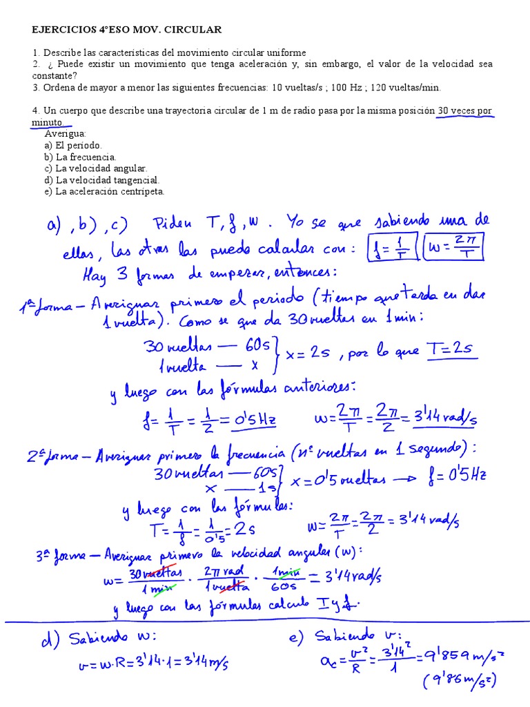 EJERCICIOS MCU (Resuelto) PDF | PDF | Movimiento (física) | Aceleración