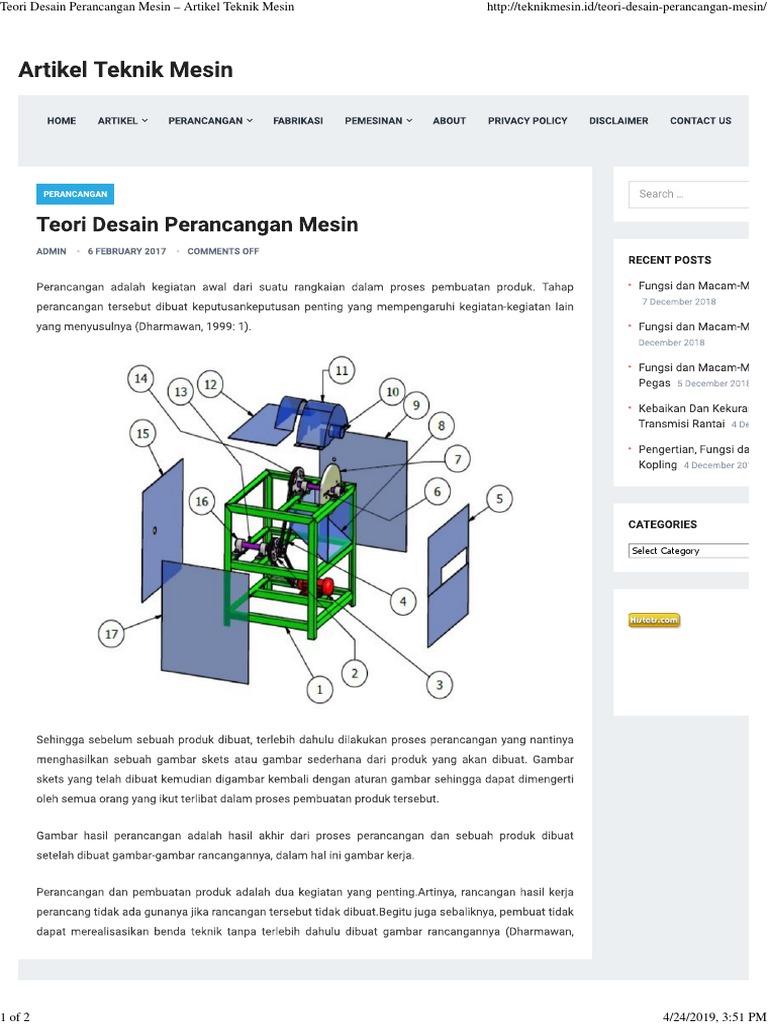 Teori Desain Perancangan Mesin | PDF