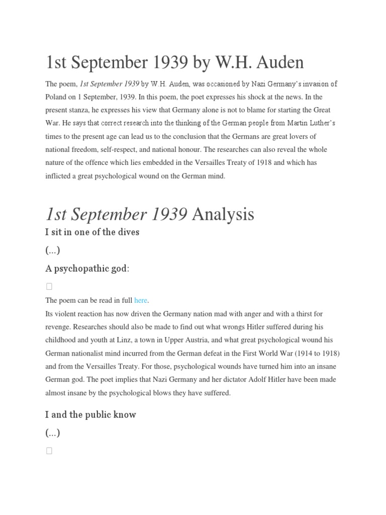 1st September 1939 by W | PDF | Adolf Hitler | Poetry