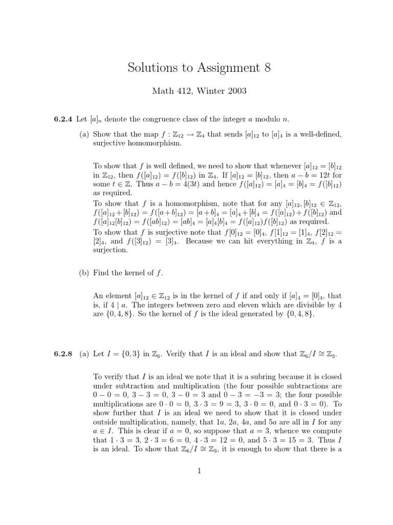 Solutions 9 | PDF | Ring (Mathematics) | Integer