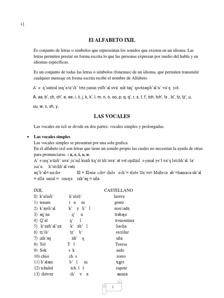 Alfabeto y vocabulario en ixil | PDF | Sustantivo | Alfabeto