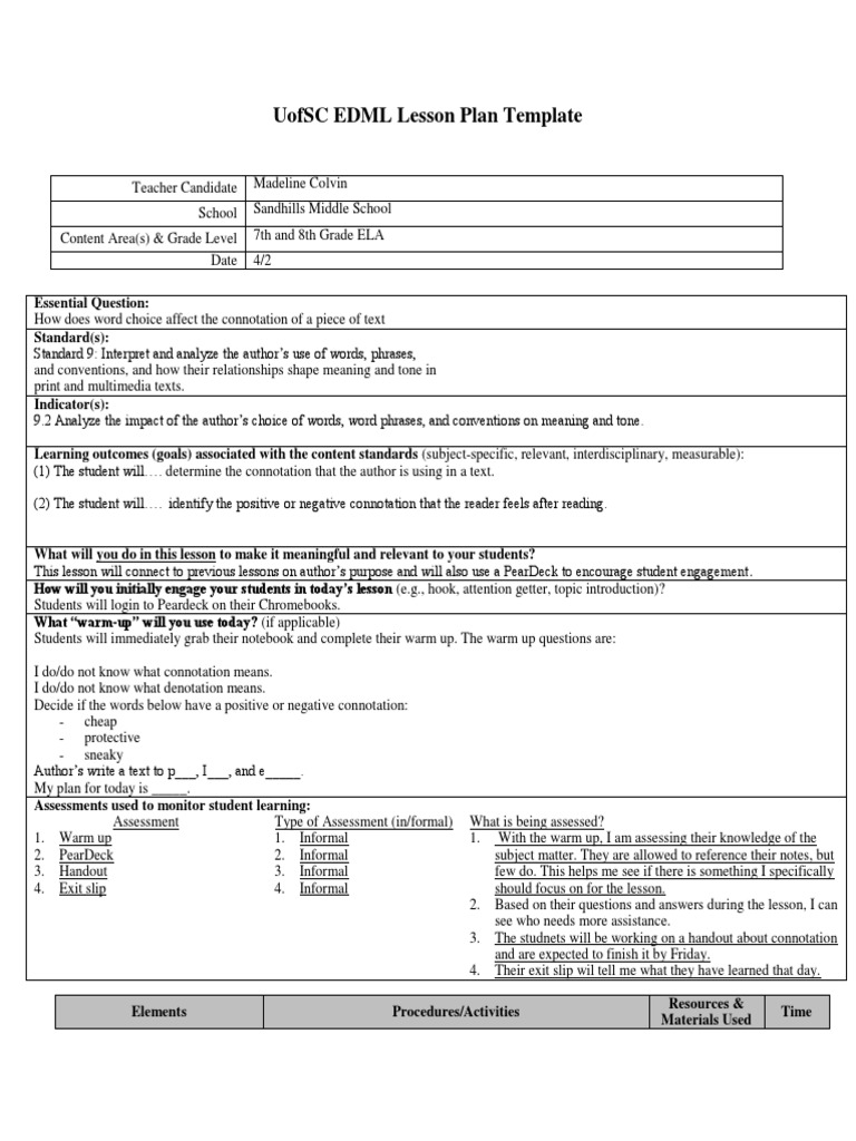 Connotation Denotation Lesson Plan | PDF | Educational Assessment ...