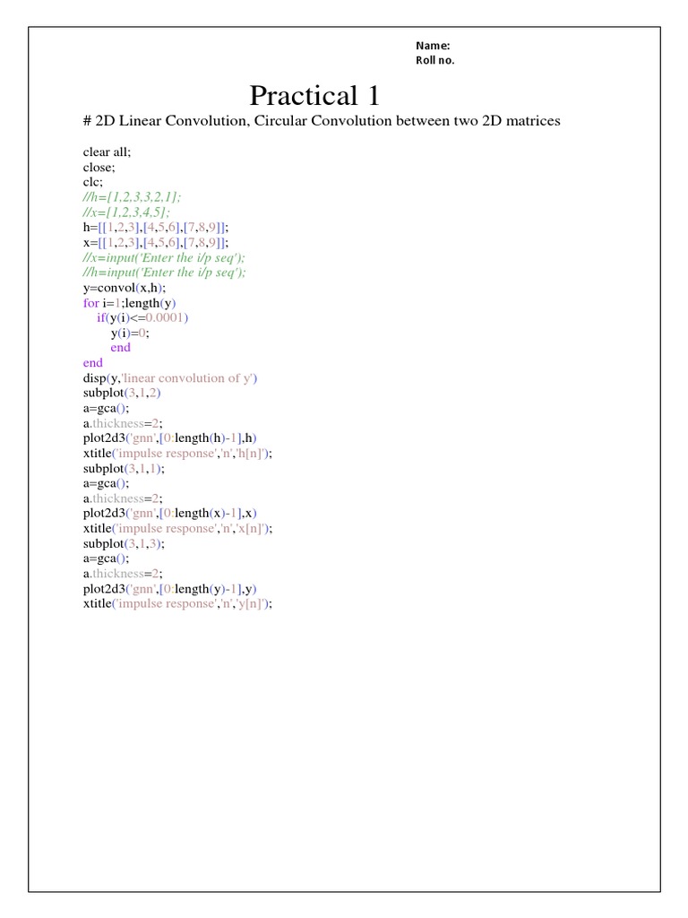 Practical 1: # 2D Linear Convolution, Circular Convolution Between Two ...