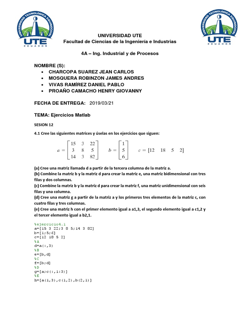 Matlab Ejercicios | PDF | Celsius | Cantidades fisicas