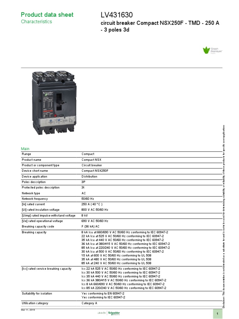 Schneider MCCB - Compact NSX - LV431630 | PDF | Alternating Current ...