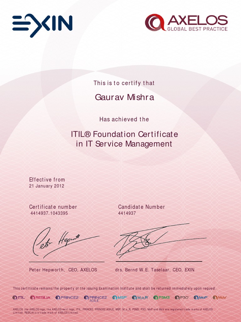 Gaurav Mishra: ITIL® Foundation Certificate in IT Service Management | PDF