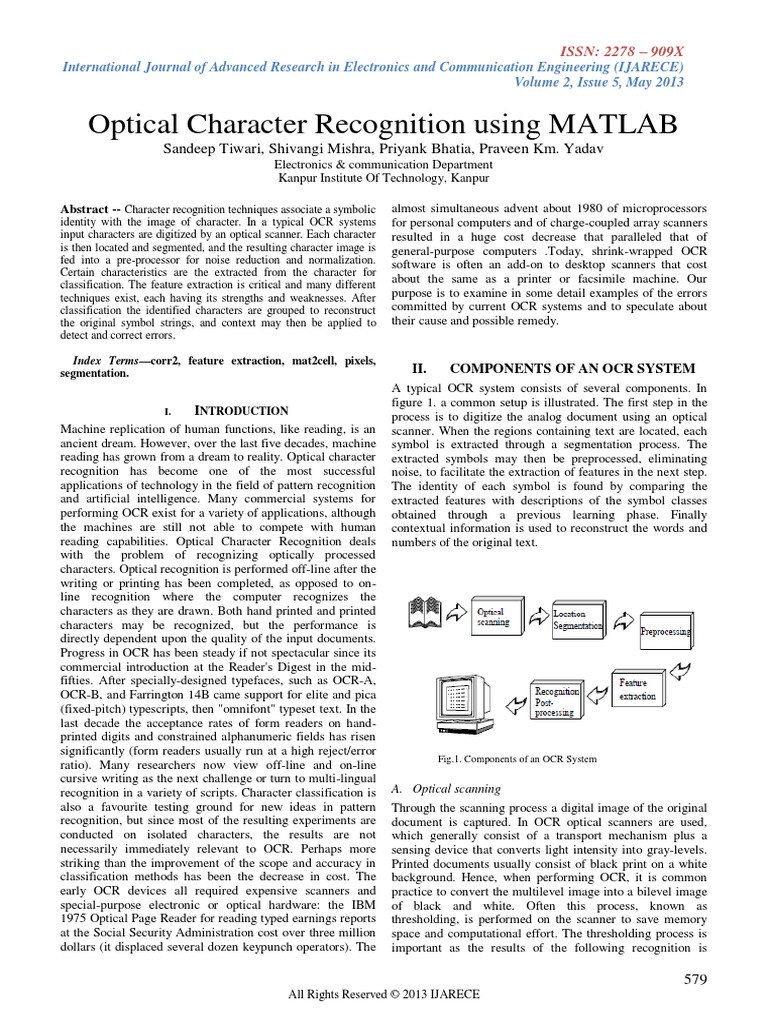Optical Character Recognition Using MATLAB: Sandeep Tiwari, Shivangi ...