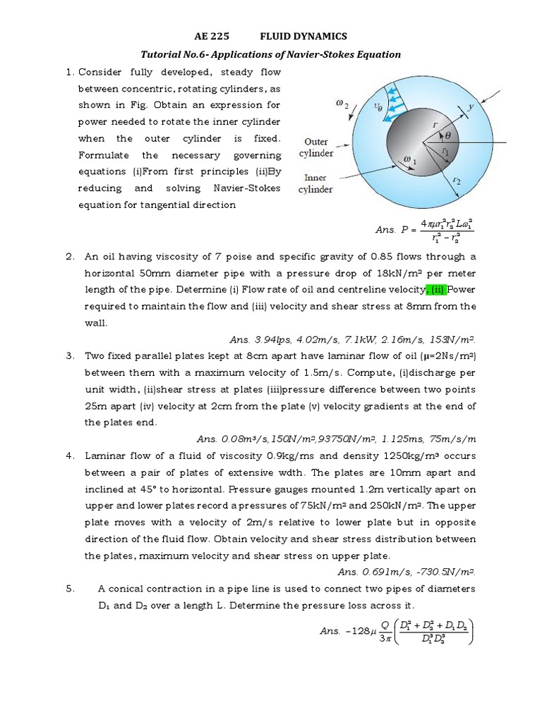 Tutorial No.6-Applications of Navier-Stokes Equation: AE 225 Fluid ...