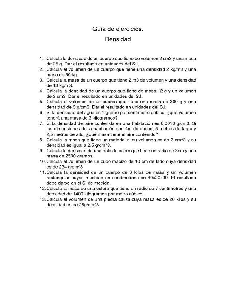 Ejercicios de Densidad | PDF