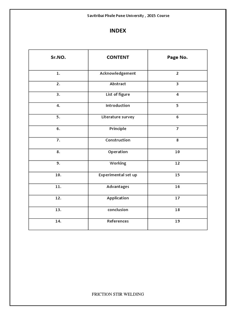 SR - NO. Content Page No.: Index | PDF | Welding | Construction