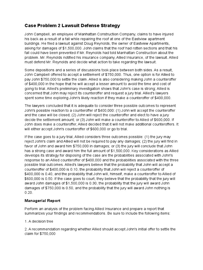 Case Problem 2 Lawsuit Defense Strategy | PDF | Lawsuit | Government Institutions