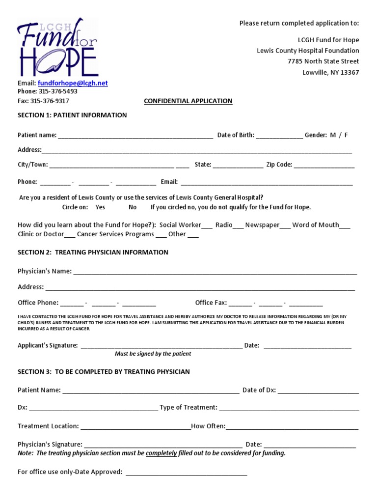 Fund For Hope Application 2019 | PDF | Patient | Hospital