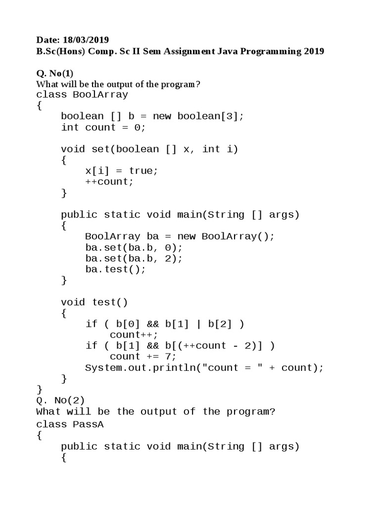 Date: 18/03/2019 B.SC (Hons) Comp. SC II Sem Assignment Java ...