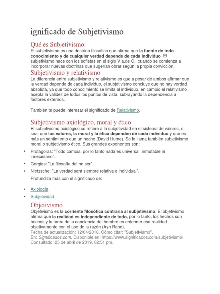 Significado de Subjetivismo | PDF