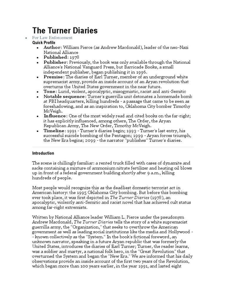 The Turner Diaries | PDF | Violence