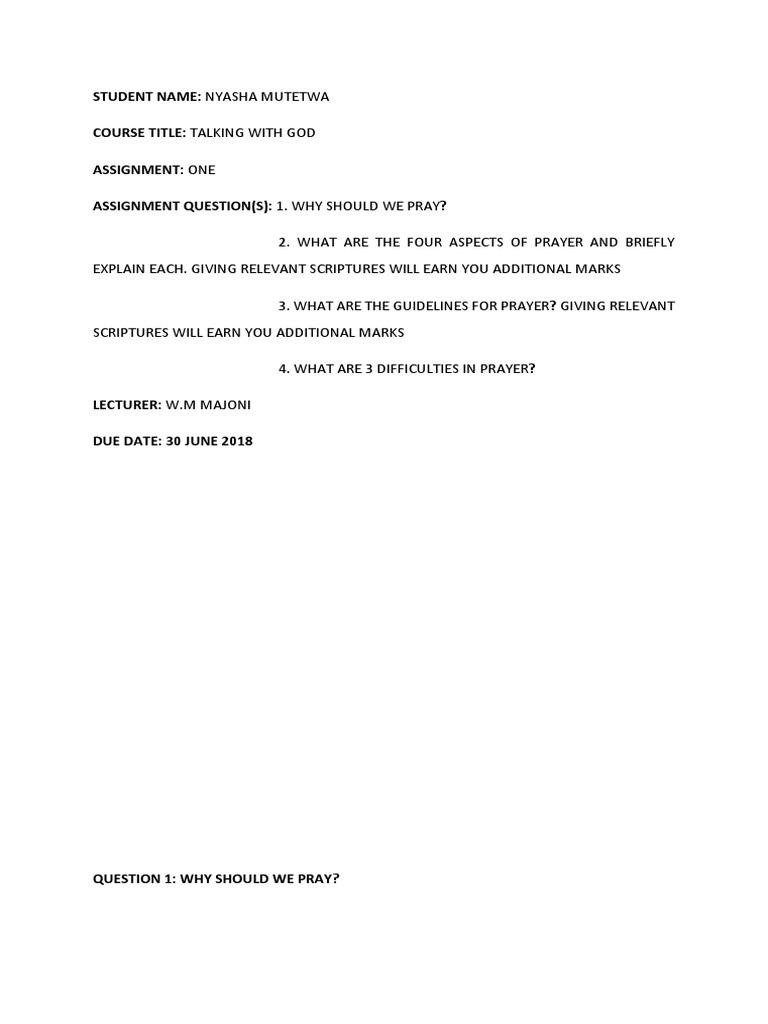 Talking With God Assignment. | PDF | Prayer | Confession (Religion)