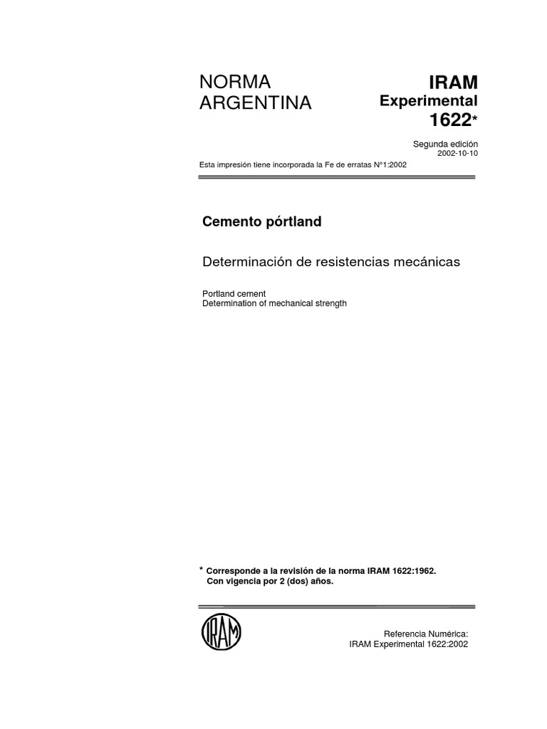 Iram 1622 Exp | PDF | Tolerancia de ingeniería | Cemento