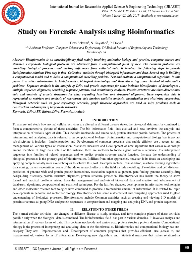 Study On Forensic Analysis Using Bioinformatics: ISSN: 2321-9653 IC ...