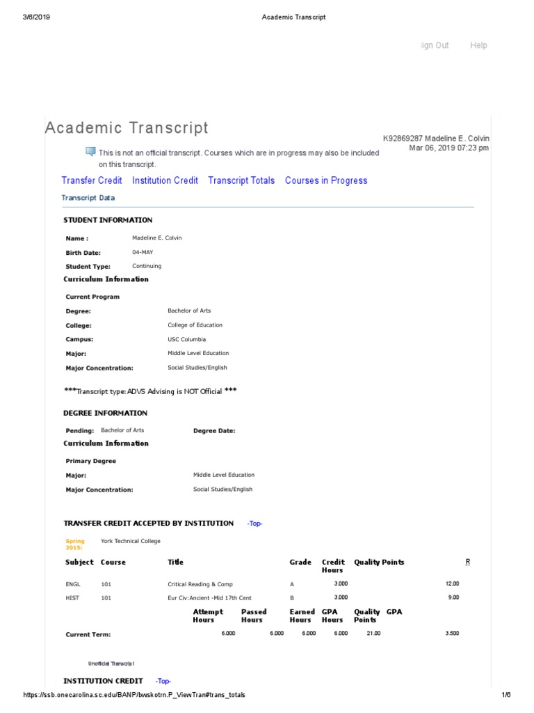 Academic Transcript | PDF | Middle Schools | Columbia University