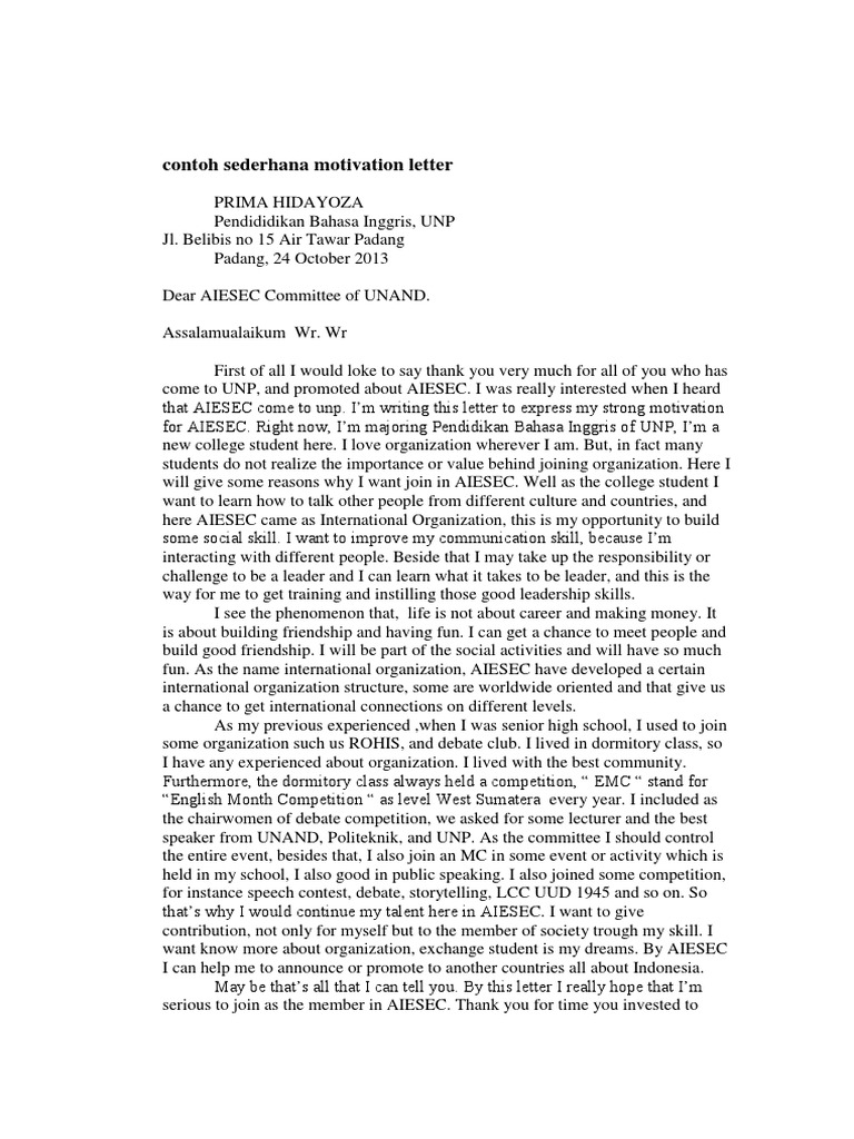 Contoh Sederhana Motivation Letter | PDF | University | Science
