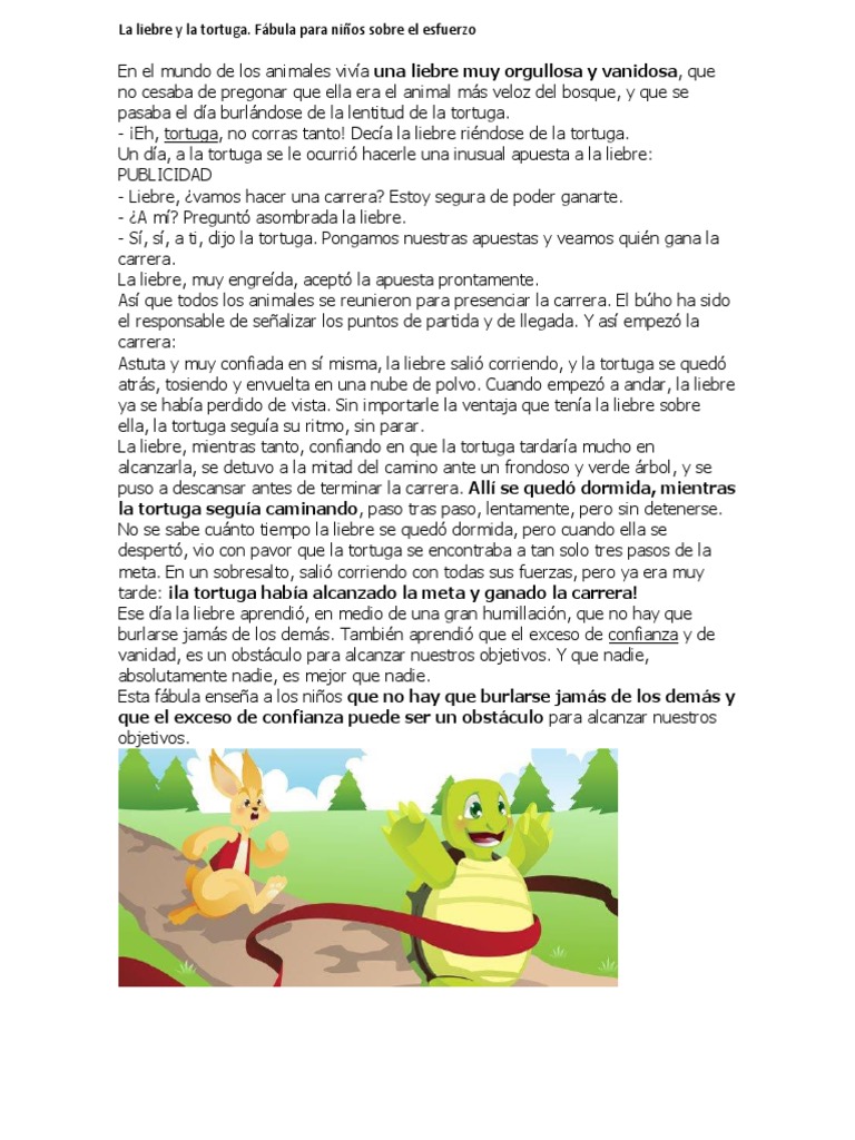 Fábula: La liebre y la tortuga | PDF