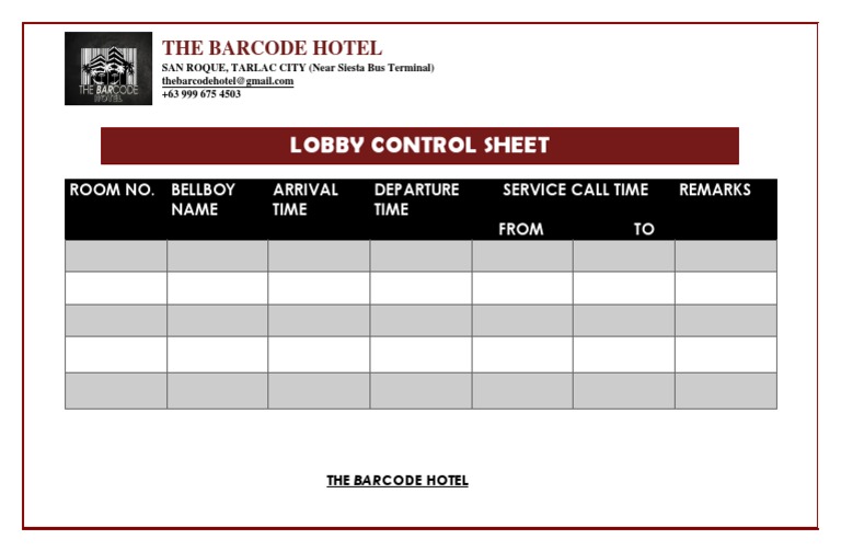 Lobby Control Sheet