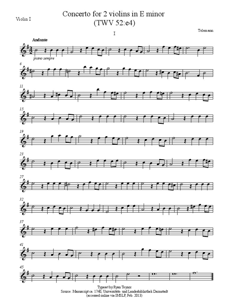 Concerto For 2 Violins in E Minor (TWV 52:e4) : Violin I I | Download Free PDF | Compositions ...