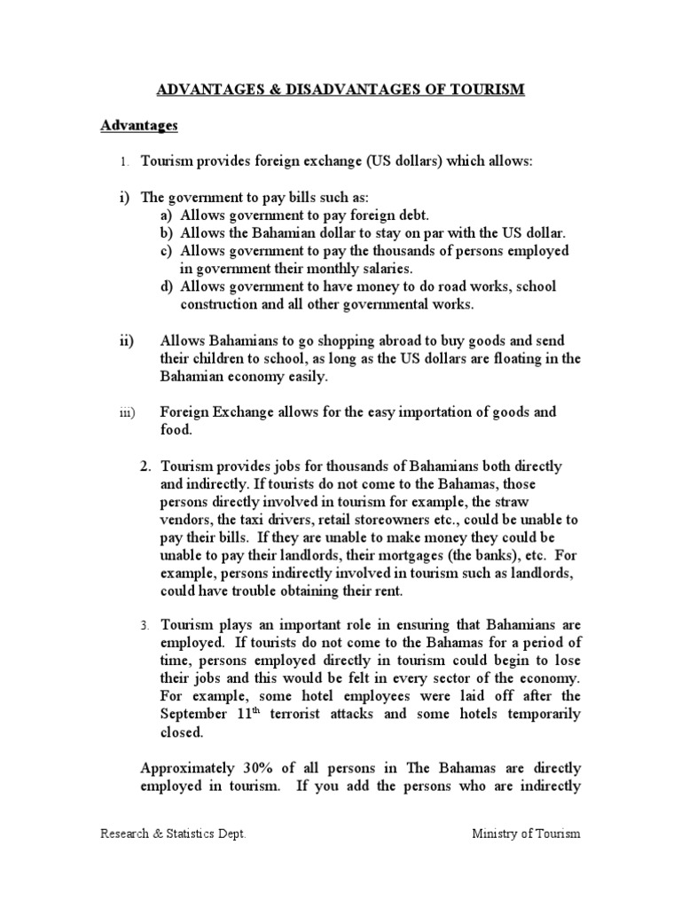 Advantages Disadvantages of Tourism | PDF | The Bahamas | Tourism
