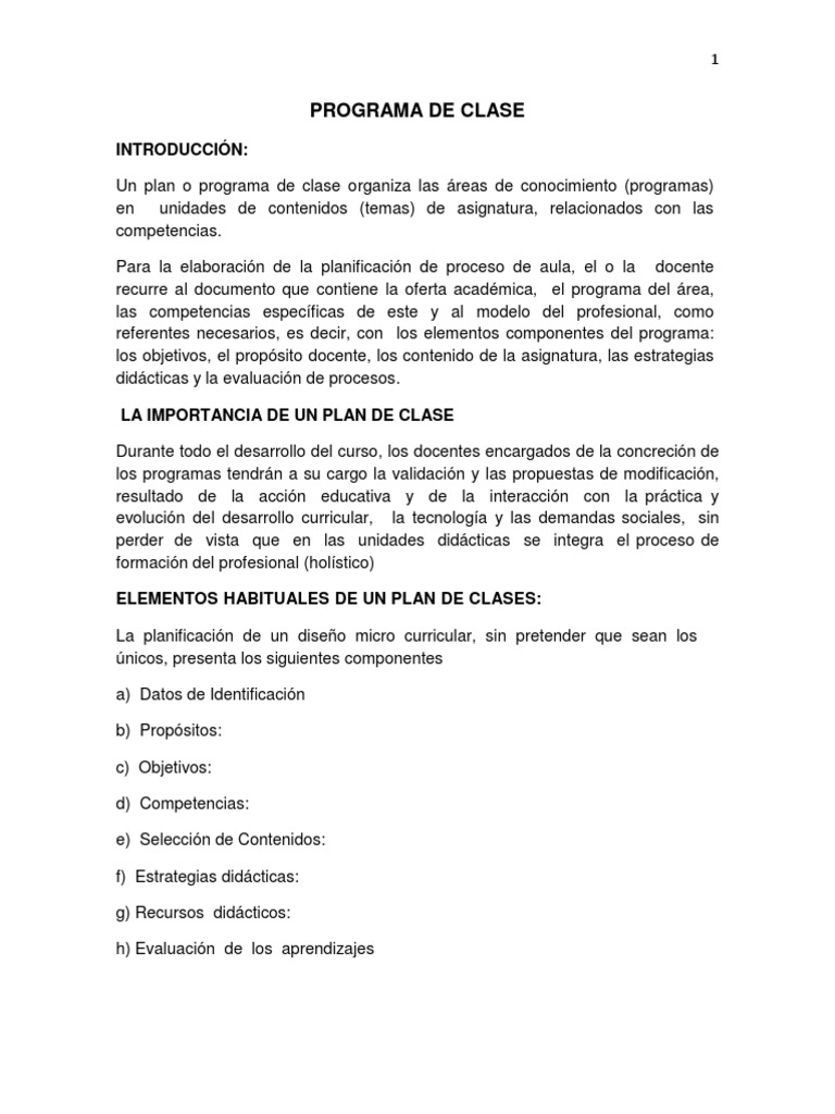 Programa de Clase | PDF | Maestros | Evaluación