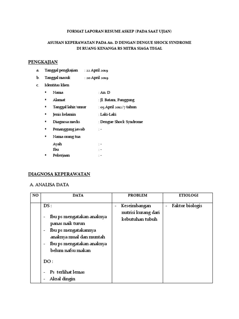 Format Laporan Resume Askep | PDF