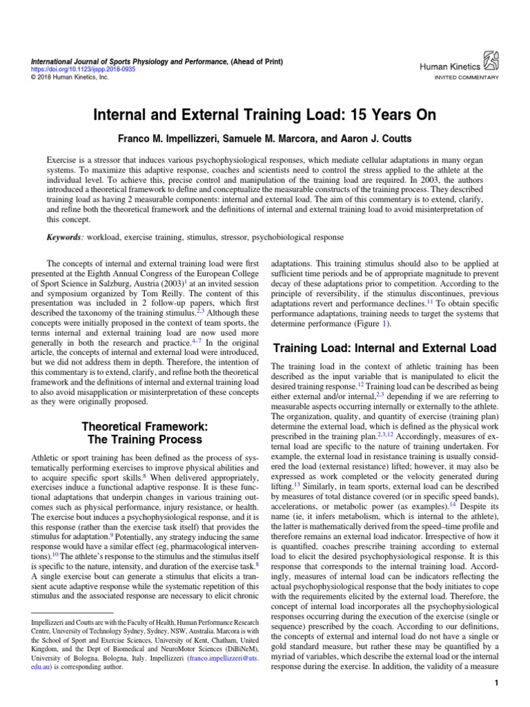 Internal and External Training Load: 15 Years On: Franco M ...