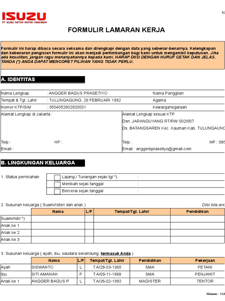 Formulir Lamaran Kerja (FLK) | PDF