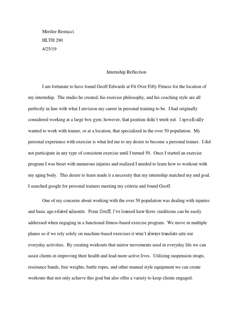 internship reflection | Personal Trainer | Physical Fitness