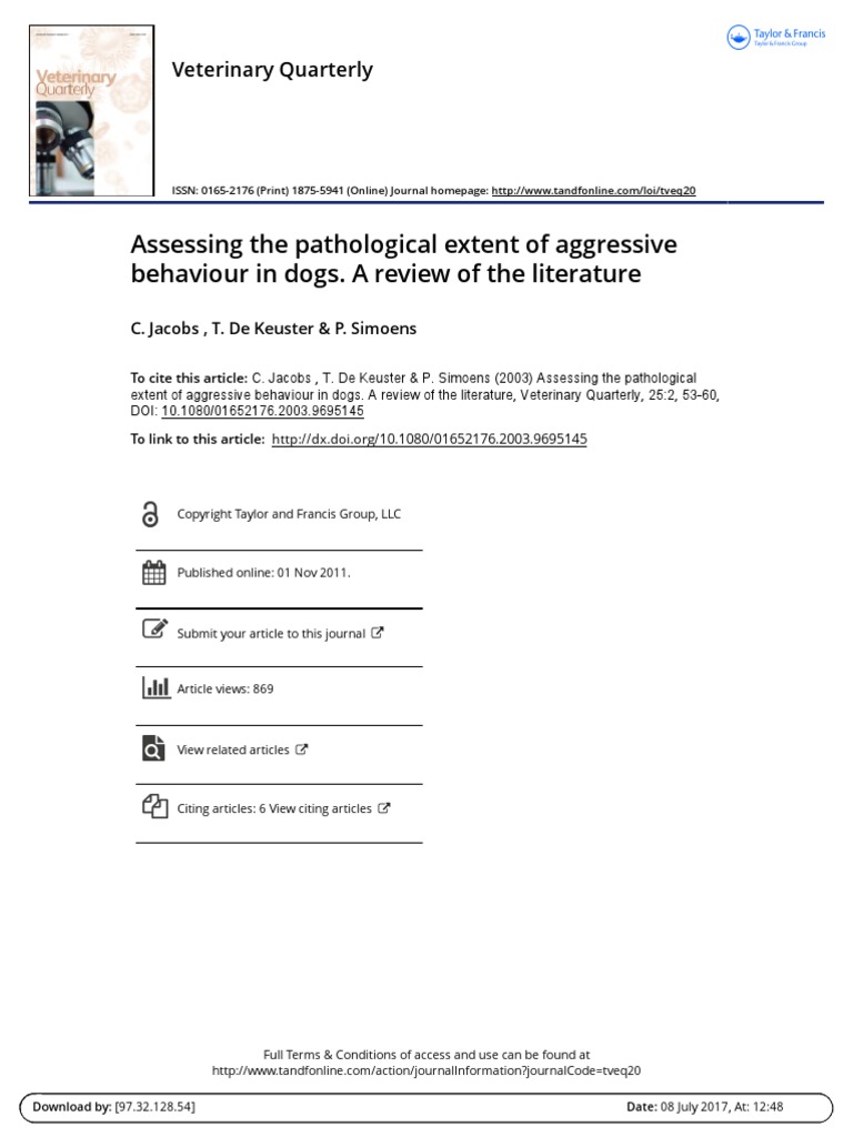 Assessing The Pathological Extent of Aggressive Behaviour in Dogs A ...