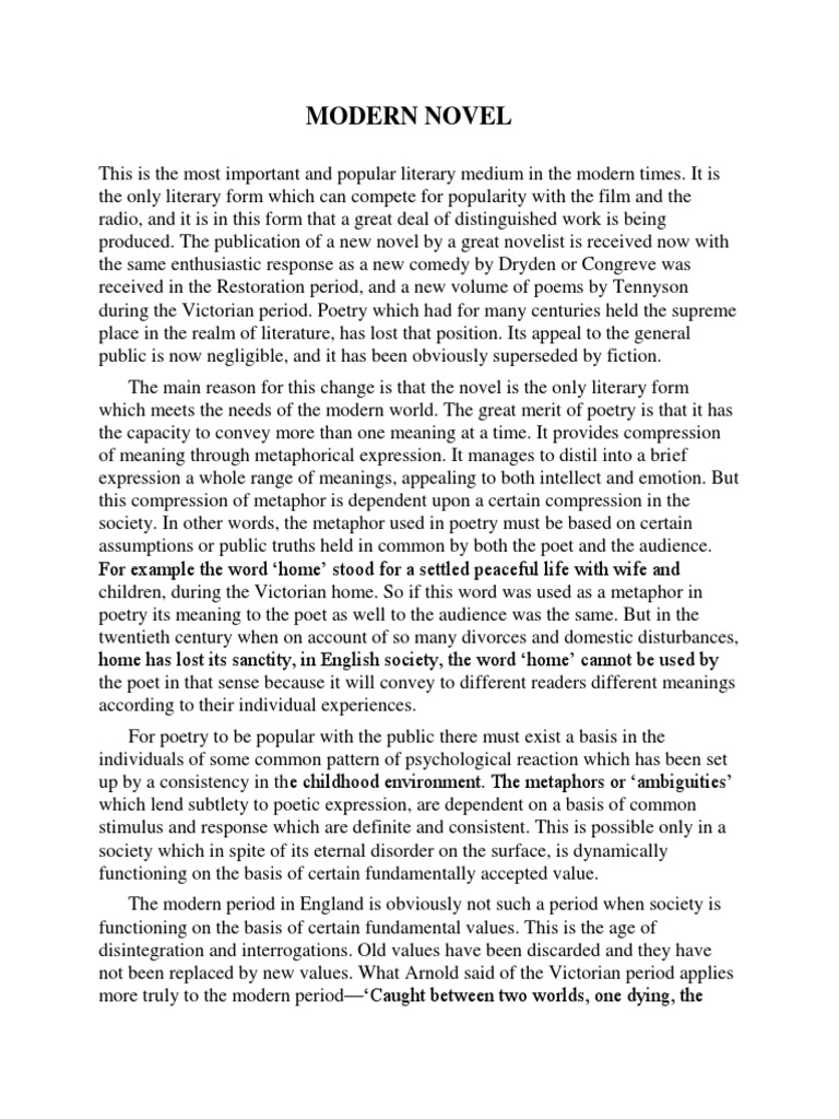 The Ascendancy of the Novel in Modern Times: An Analysis of the ...