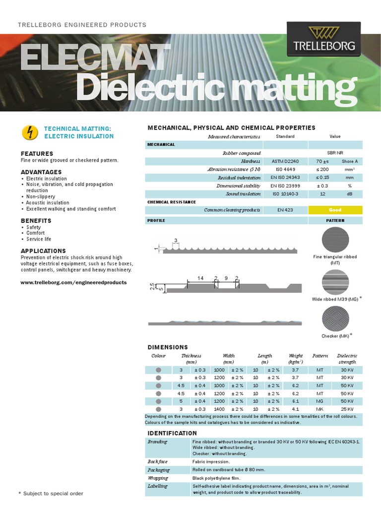 Trelleborg Dielectric Matting | PDF | Insulator (Electricity ...