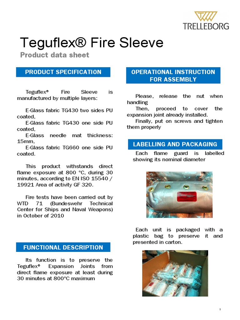 Teguflex® Fire Sleeve Data Sheet | PDF