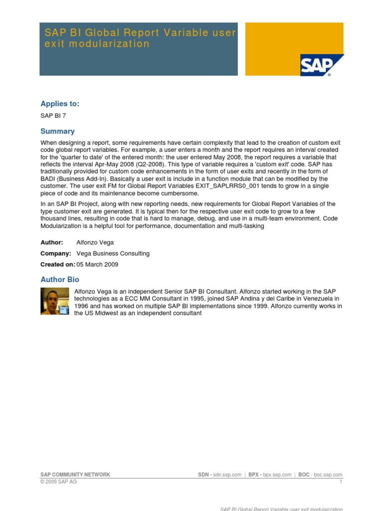 SAP BI Global Report Variable User Exit Modularization | PDF | Variable (Computer Science ...